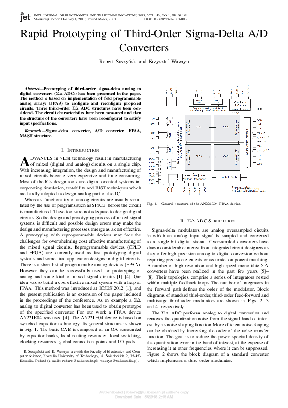 Rapid Prototyping of Third-Order Sigma-Delta AD Converters