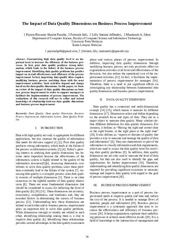 (PDF) The impact of data quality dimensions on business process improvement