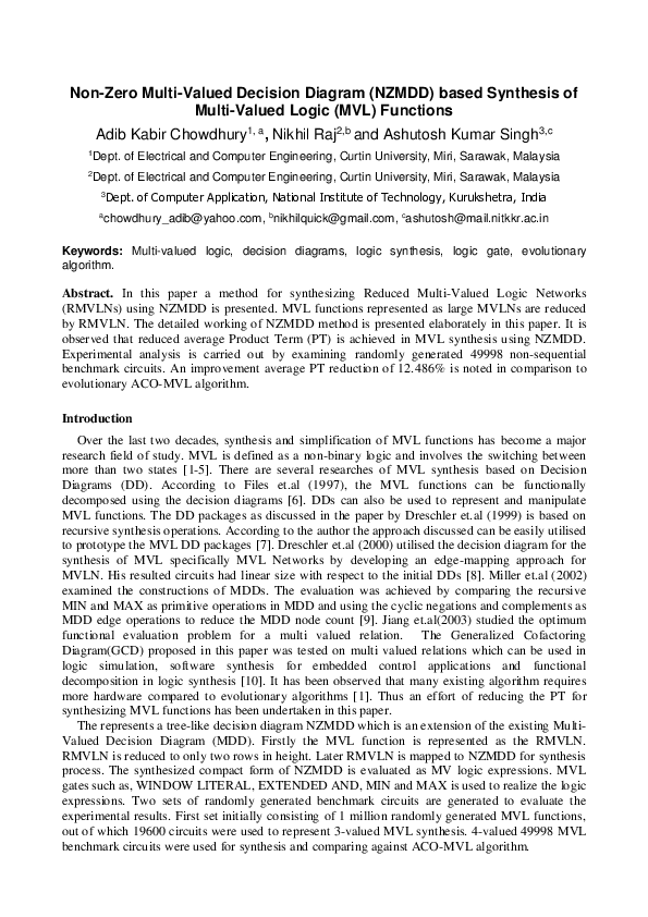 (PDF) Non-Zero Multi-Valued Decision Diagram (NZMDD) Based Synthesis of Multi-Valued Logic (MVL ...