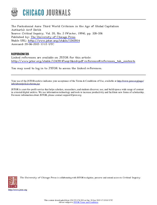 (PDF) The Post Colonial Aura: Third World Criticism in the Age of ...