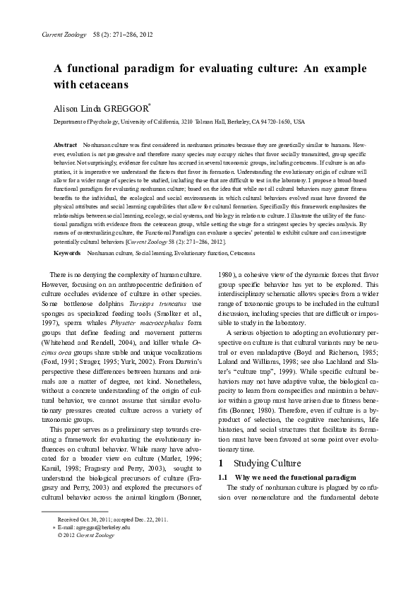 (PDF) A functional paradigm for evaluating culture: an example with ...