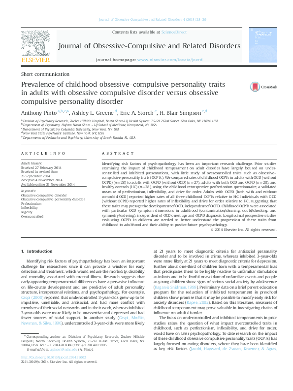 (PDF) Prevalence of childhood obsessive–compulsive personality traits ...