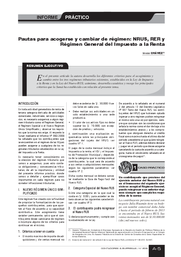 (PDF) INFORME PRÁCTICO Pautas para acogerse y cambiar de régimen: NRUS, RER y Régimen General ...