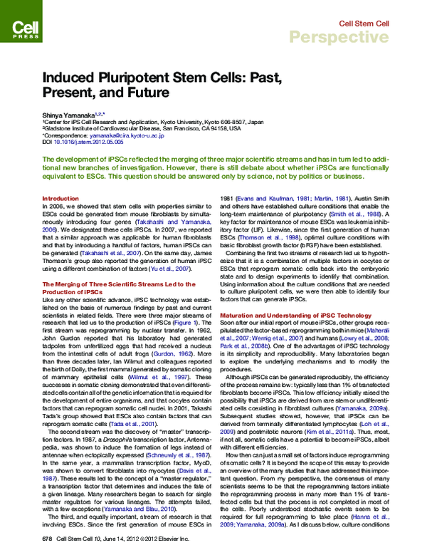 (PDF) Cell Stem Cell Perspective Induced Pluripotent Stem Cells: Past, Present, and Future