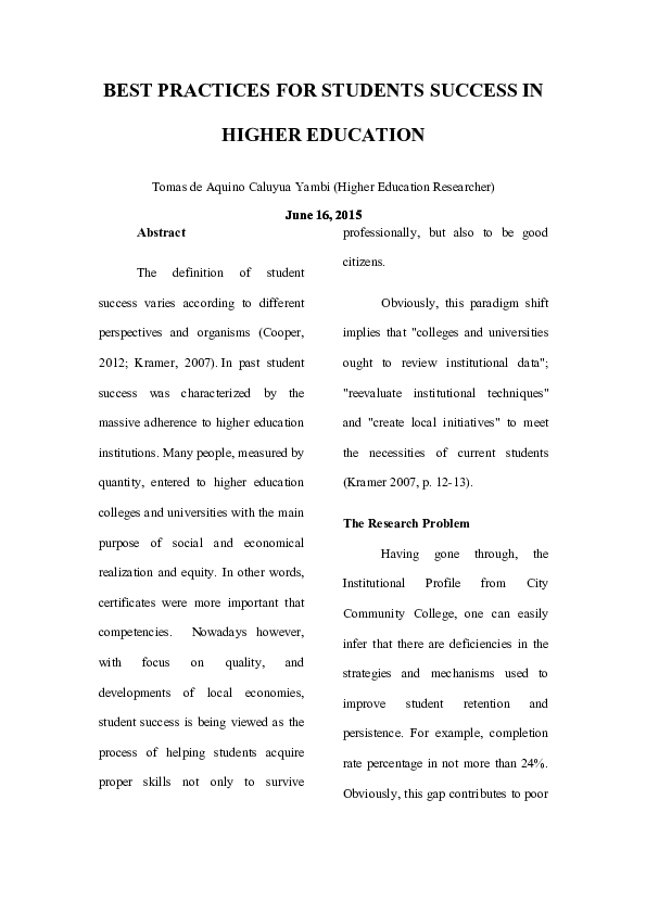 (PDF) Best practices for students success in higher education