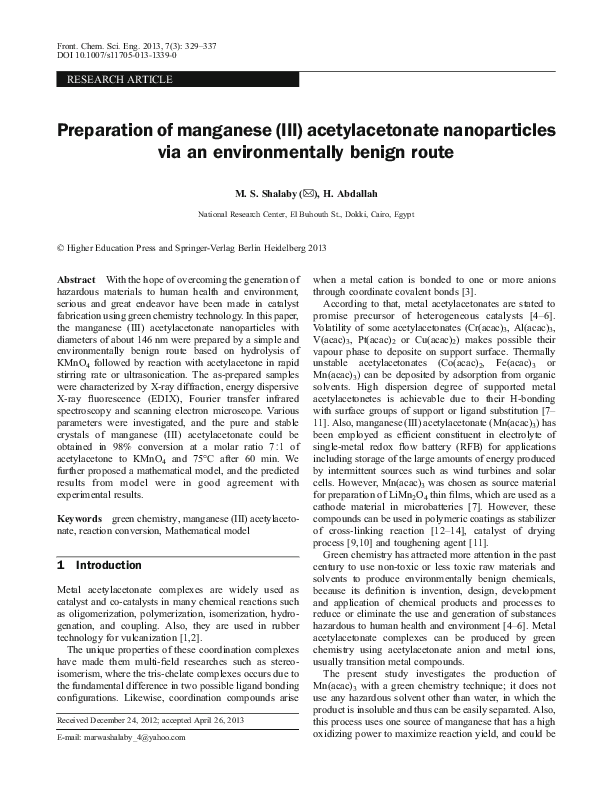 (PDF) Preparation of manganese (III) acetylacetonate nanoparticles via ...
