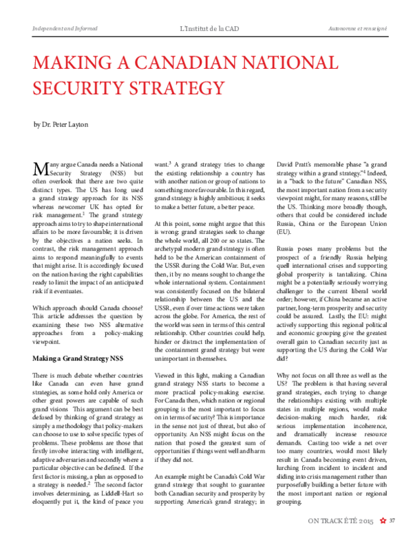 (PDF) Making a Canadian National Security Strategy