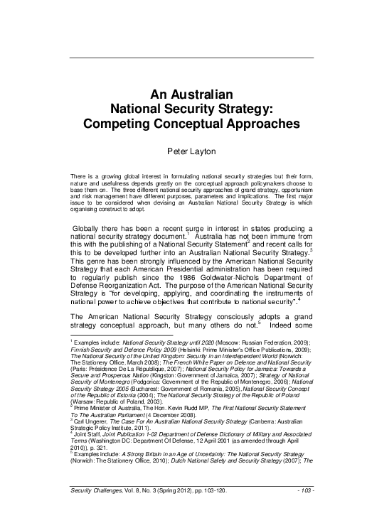 (PDF) An Australian National Security Strategy: Competing Conceptual ...