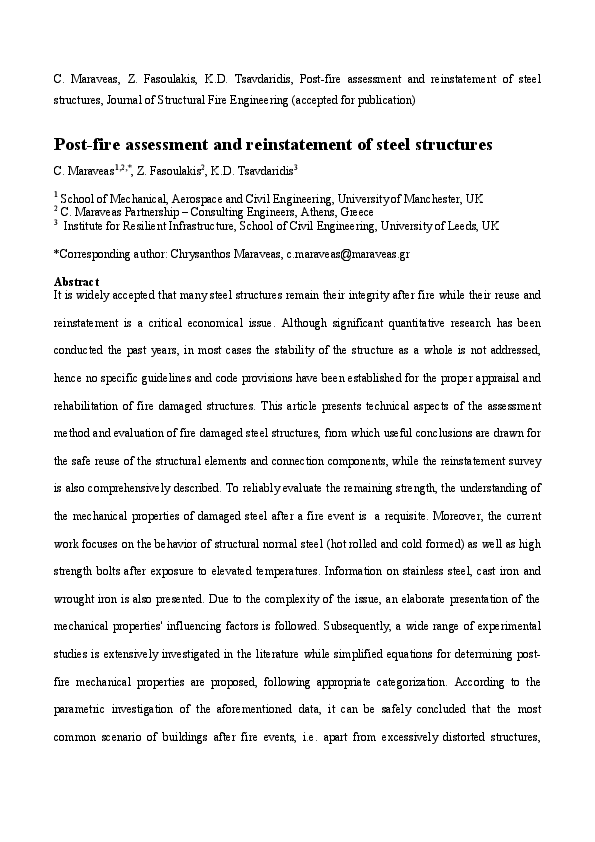 (PDF) Post-fire assessment and reinstatement of steel structures