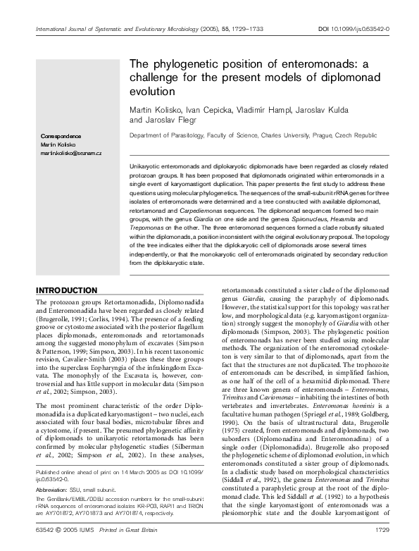 (PDF) The phylogenetic position of enteromonads: a challenge for the ...