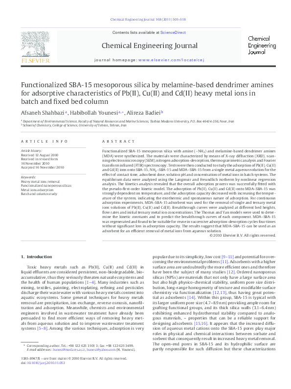 (PDF) Functionalized SBA-15 mesoporous silica by melamine-based dendrimer amines for adsorptive ...