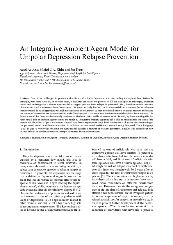 (PDF) An integrative ambient agent model for unipolar depression ...
