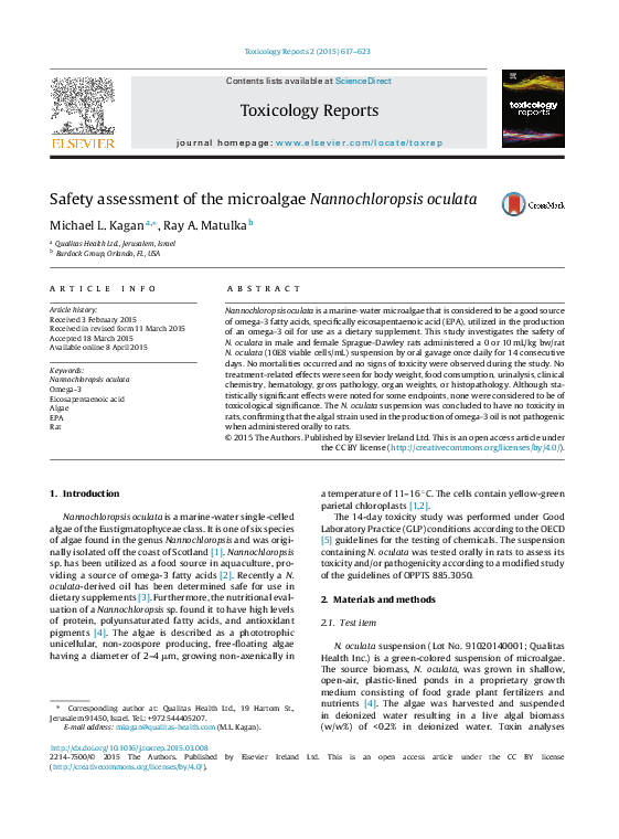 (PDF) Safety assessment of the microalgae Nannochloropsis oculata