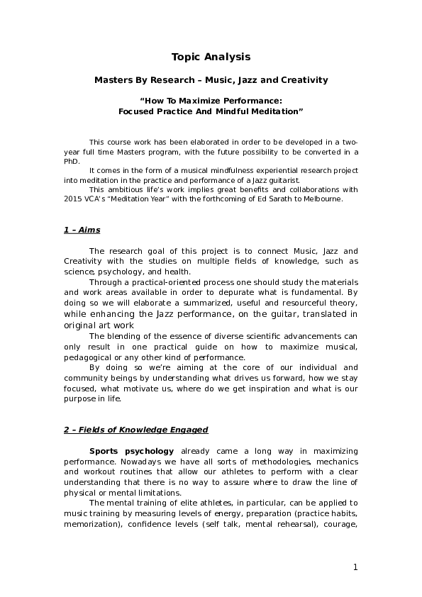 (DOC) Topic Analysis Masters By Research – Music, Jazz and Creativity ...