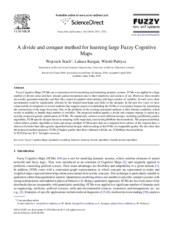 (PDF) A divide and conquer method for learning large fuzzy cognitive maps