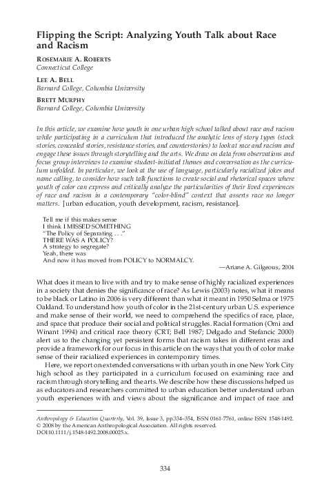 (PDF) Flipping the Script: Analyzing Youth Talk about Race and Racism