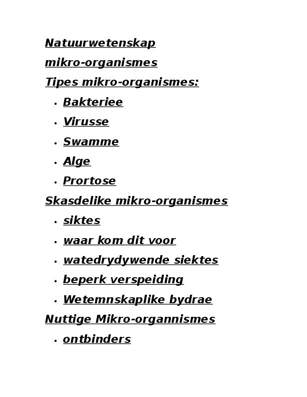 Natuurwetenskap mikro-organismes Tipes mikro-organismes
