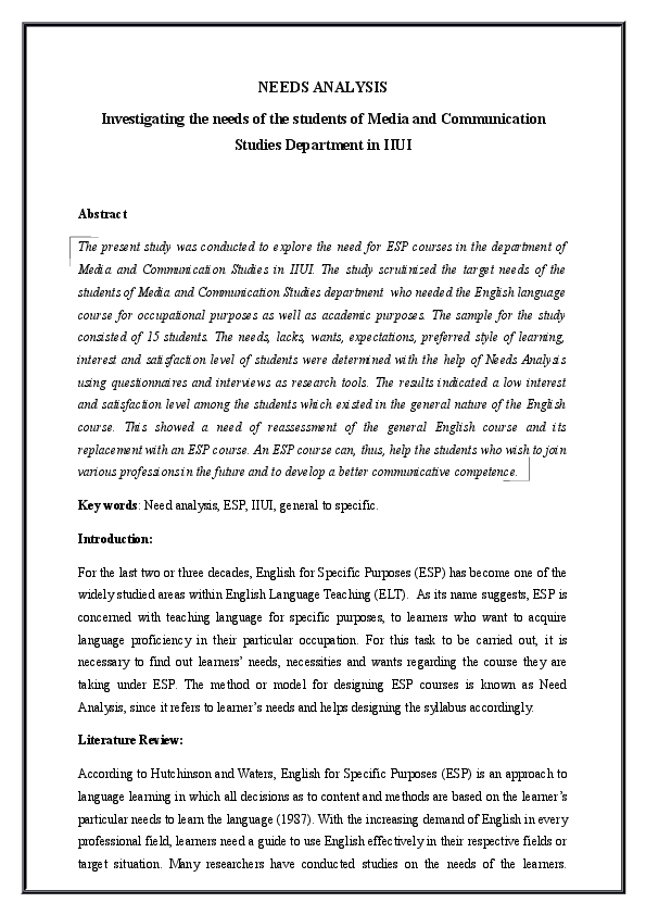 (DOC) NEEDS ANALYSIS Investigating the needs of the students of Media ...