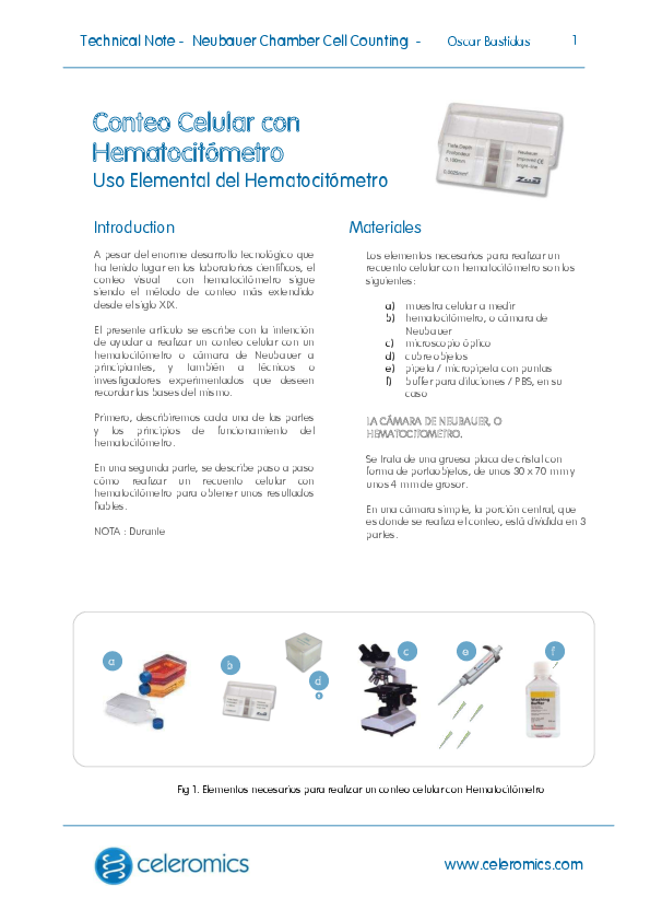 (PDF) Technical Note- Neubauer Chamber Cell Counting- 1 Oscar Bastidas