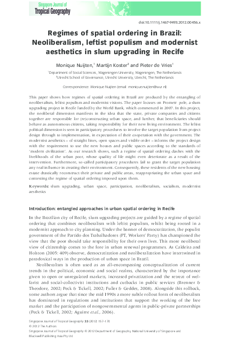 (PDF) Regimes of spatial ordering in Brazil: Neoliberalism, leftist ...