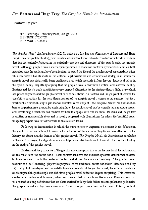 (PDF) Jan Baetens and Hugo Frey. The Graphic Novel: An Introduction.