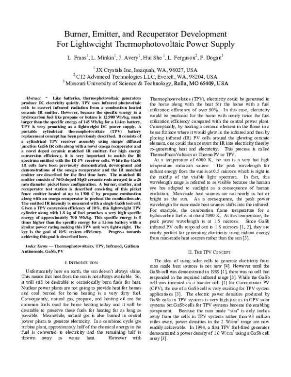 (PDF) Burner, Emitter, and Recuperator Development For Lightweight ...