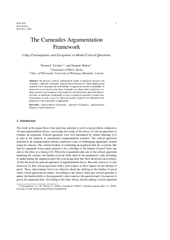 (PDF) The Carneades Argumentation Framework