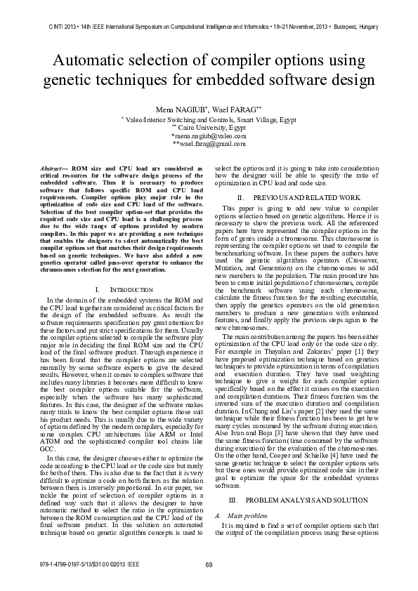 Pdf Automatic Selection Of Compiler Options Using Genetic Techniques For Embedded Software Design