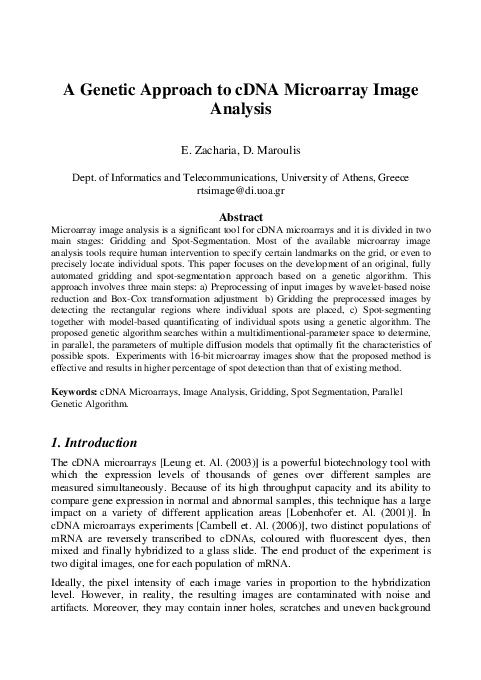 (PDF) A Genetic Approach to cDNA Microarray Image Analysis