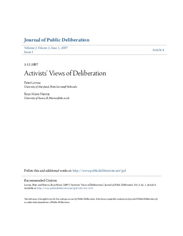 (PDF) Activists’ Views of Deliberation