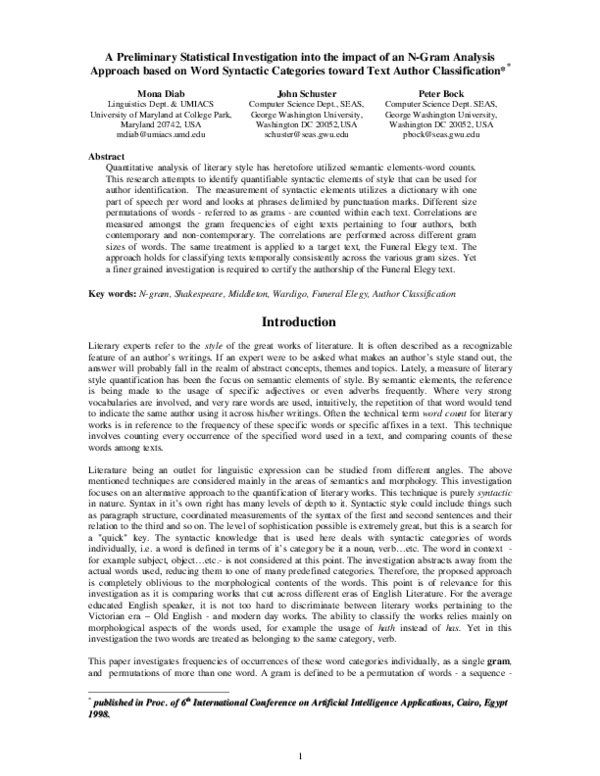 (PDF) An n-gram based approach to the automatic classification of ...