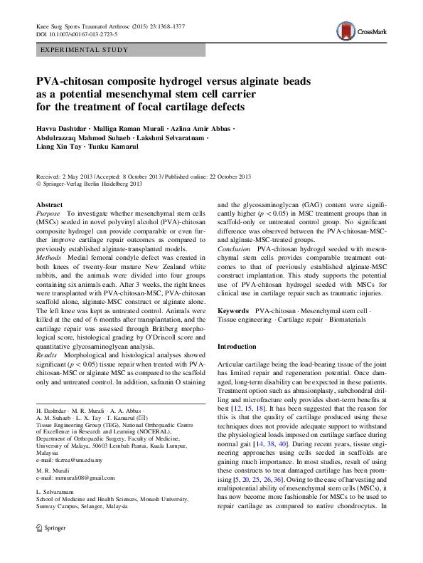 (PDF) PVA-chitosan composite hydrogel versus alginate beads as a potential mesenchymal stem cell ...