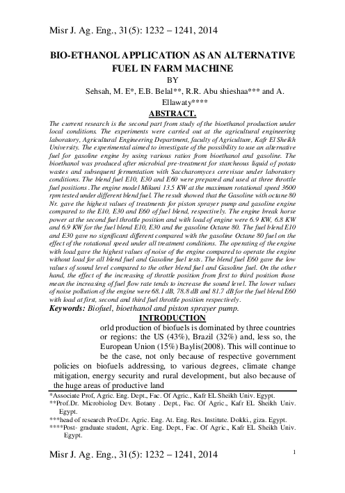 (PDF) BIO-ETHANOL APPLICATION AS AN ALTERNATIVE FUEL IN FARM MACHINE
