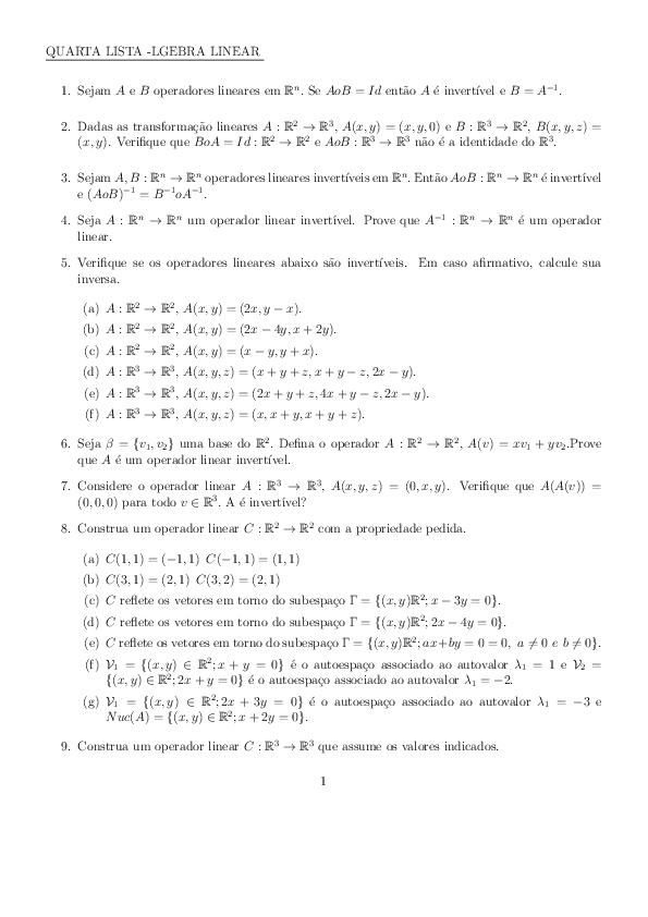 (PDF) QUARTA LISTA -LGEBRA LINEAR