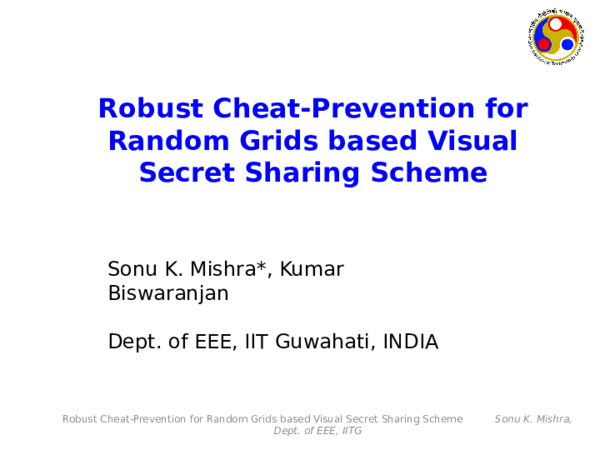 Ppt Cheat Prevention In Visual Secret Sharing Scheme Sonu K Mishra