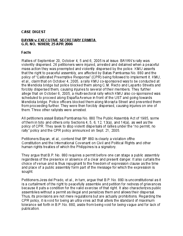 (DOC) CASE DIGEST: BAYAN VS. ERMITA