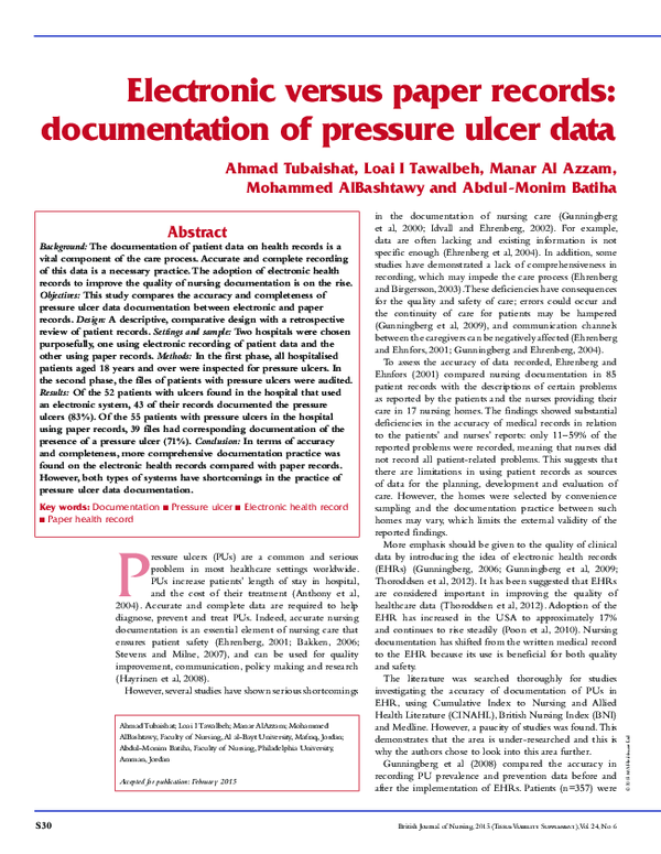 (PDF) Electronic versus paper records: documentation of pressure ulcer data