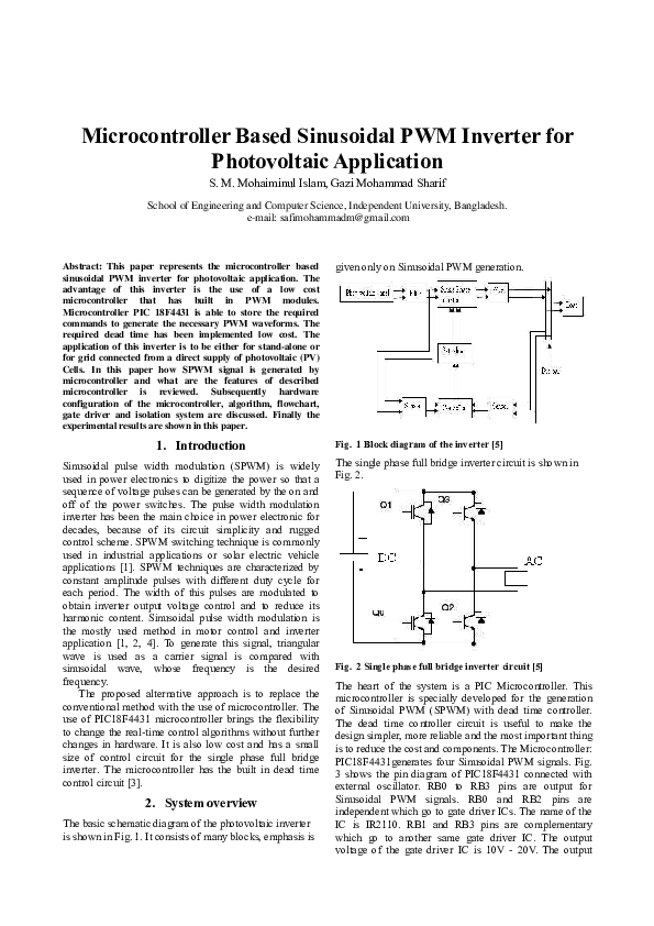 Microcontroller based sinusoidal PWM inverter for photovoltaic application Microcontroller based sinusoidal PWM inverter for photovoltaic application