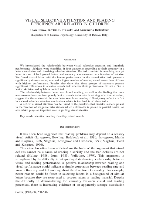 (PDF) Visual Selective Attention and Reading Efficiency are Related in Children