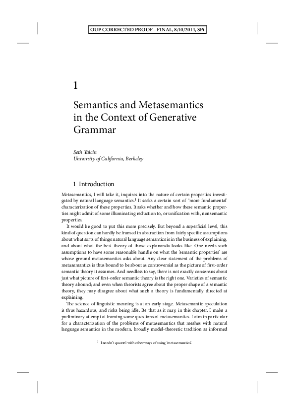 (PDF) Semantics and Metasemantics in the Context of Generative Grammar | Seth Yalcin - Academia.edu