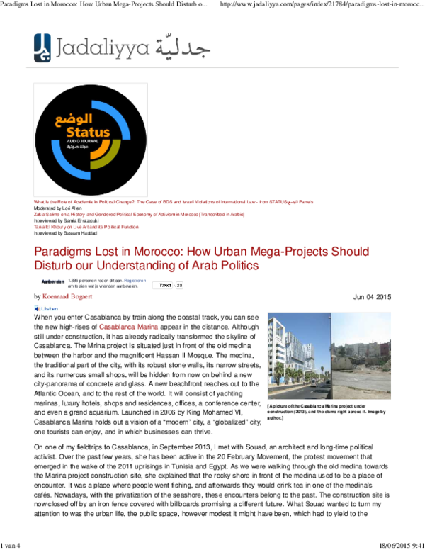 (PDF) Paradigms lost in Morocco: How urban megaprojects should disturb our understanding of Arab ...