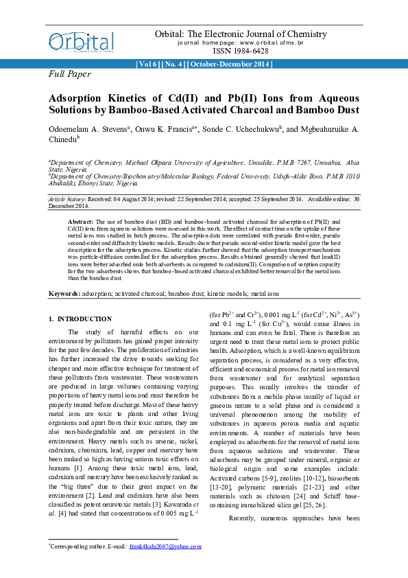 (PDF) Adsorption Kinetics of Cd(II) and Pb(II) Ions from Aqueous Solutions by Bamboo-Based ...