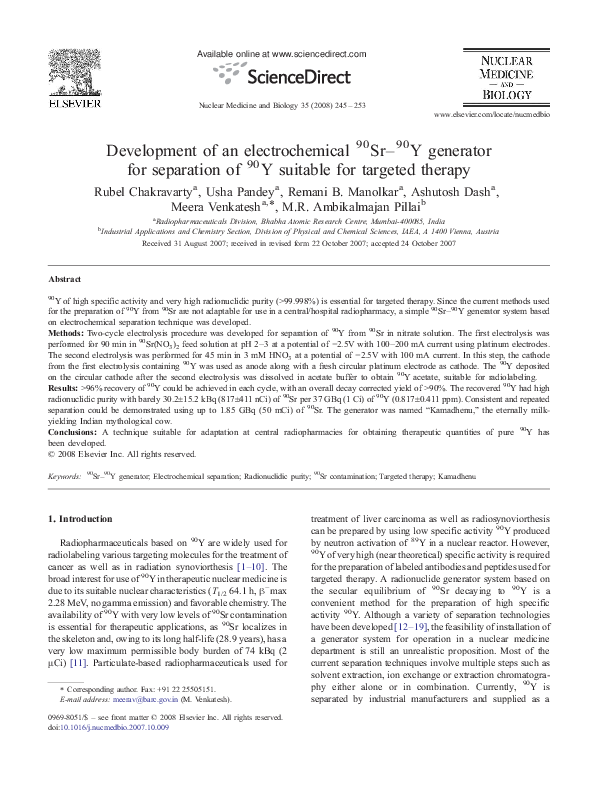 (PDF) Development of an electrochemical 90Sr–90Y generator for ...