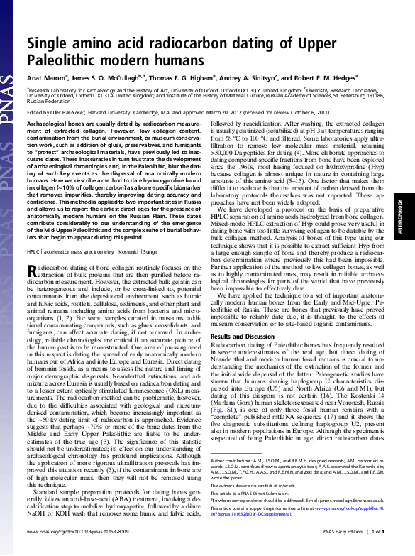 (PDF) Single amino acid radiocarbon dating of Upper Paleolithic modern ...