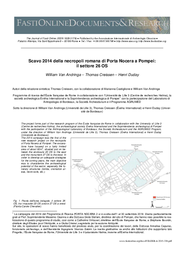 (PDF) William van Andringa, Thomas Creissen, Henri Duday (2015): "Scavo ...