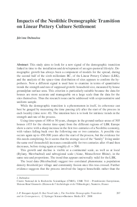 Impacts of the Neolithic Demographic Transition on Linear Pottery ...