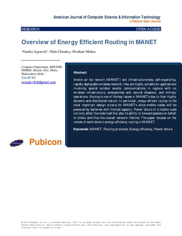 Pdf Overview Of Energy Efficient Routing In Manet