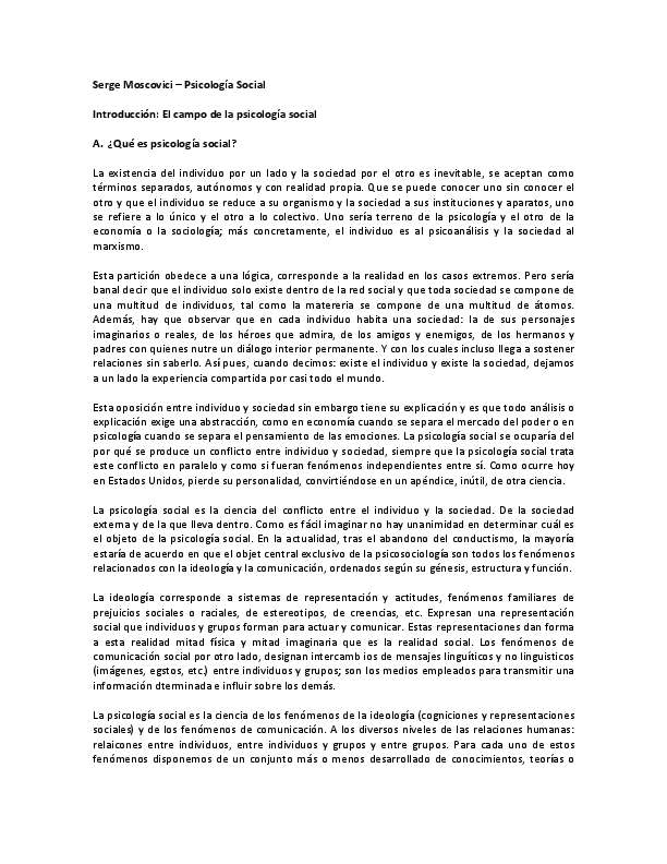 (PDF) Serge Moscovici – Psicología Social Introducción: El campo de la ...