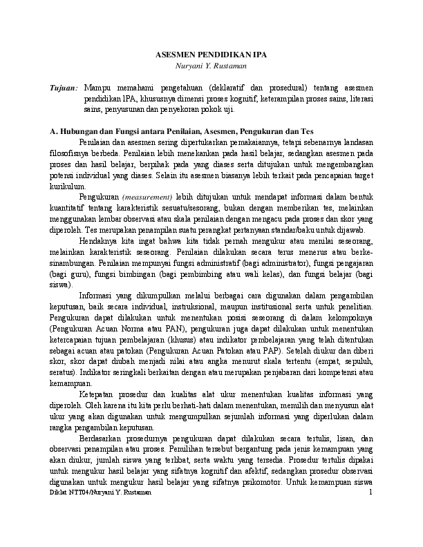 (PDF) Assessment Pendidikan dalam IPA by Nuryani Rustaman