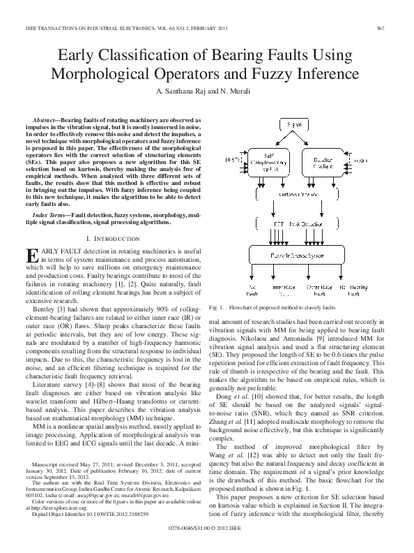 (PDF) Early Classification of Bearing Faults Using Morphological Operators and Fuzzy Inference